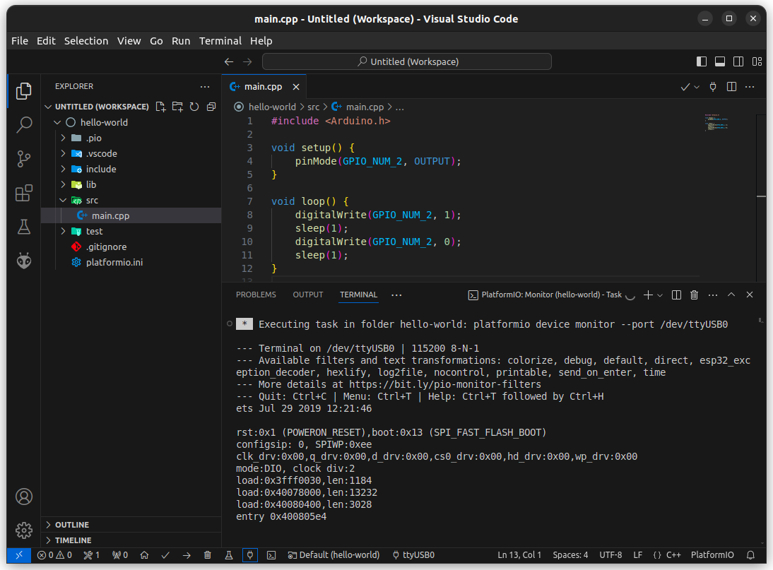 Esp32 Tutorial Hello World With Platformio Tmvtech